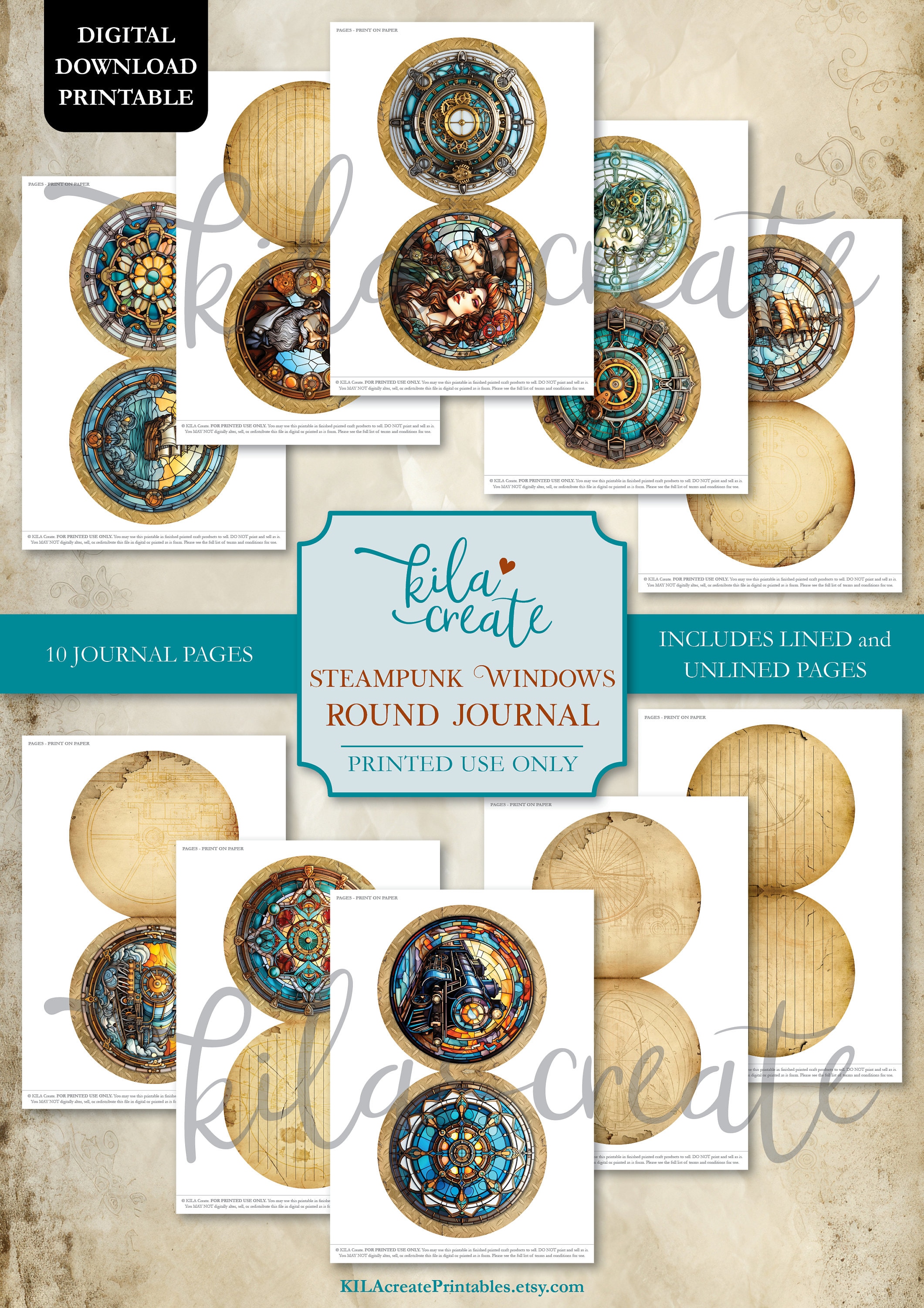 Steampunk Windows Round Journal, No-sew Journal Kit, Stained Glass ...