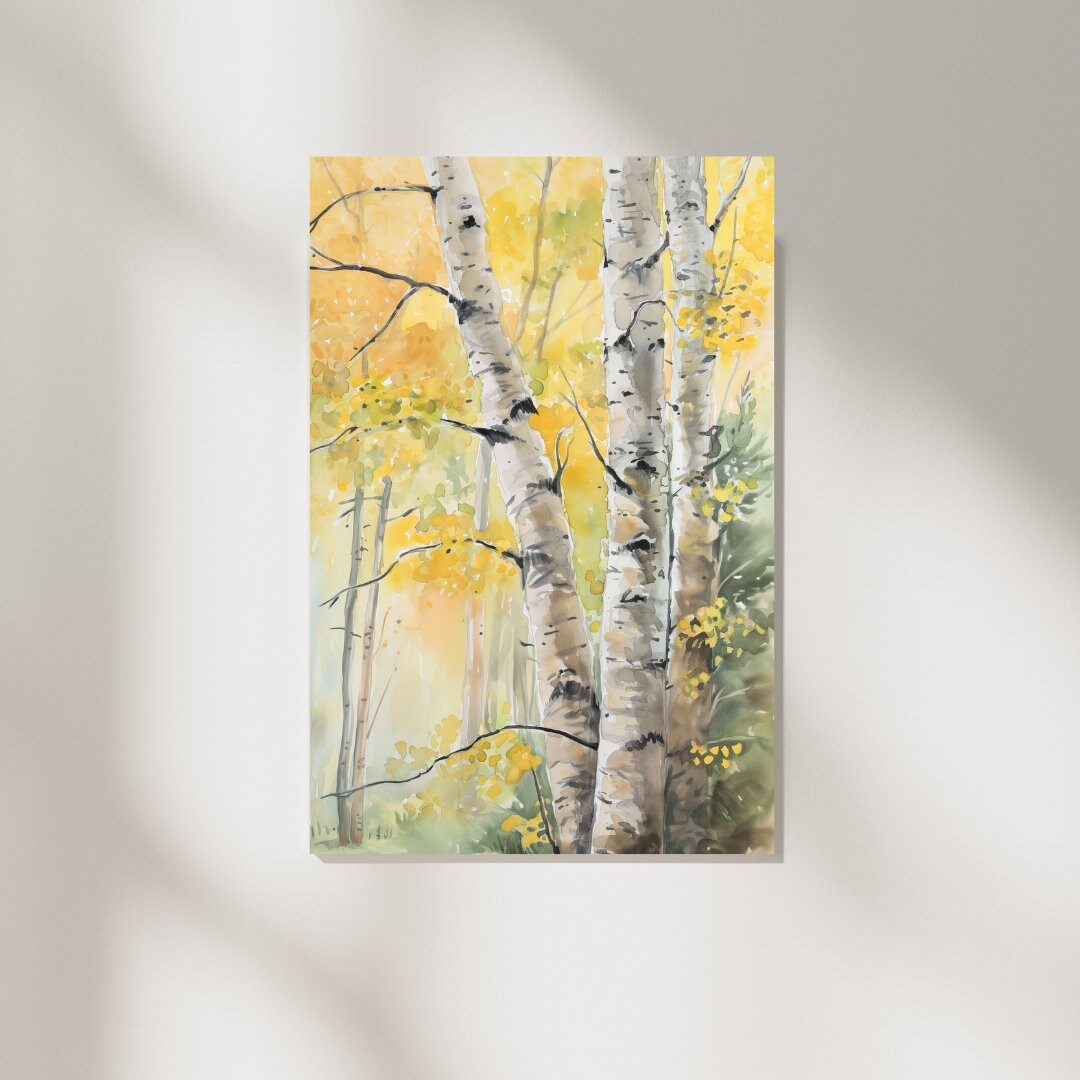 Wall Art Fall Autumn Leaves Aspen Tree Canvas Watercolor Nature Poster ...