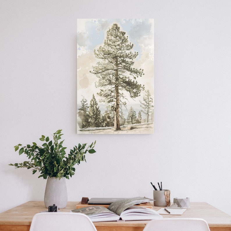 Canvas Watercolor Wall Art Pine Tree Forest Landscape Decor National ...