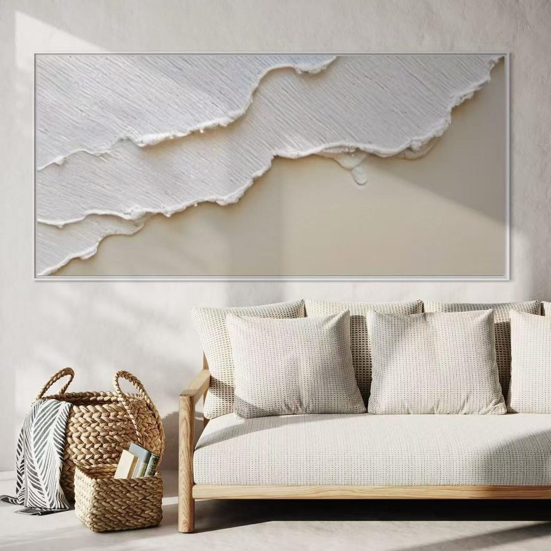 Creamy White Wave Canvas Painting, Brushstrokes Textured Wall Art ...