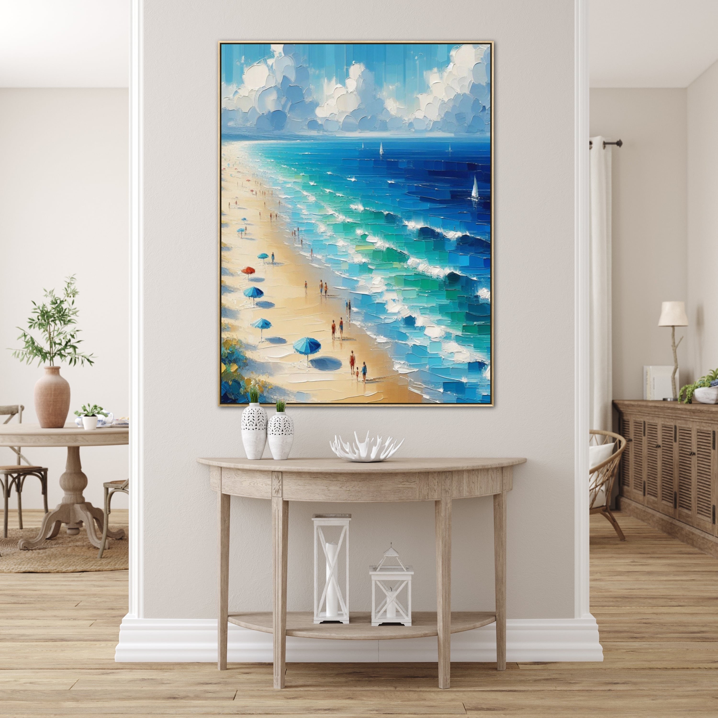 Ocean Bird's Eye View Acrylic Painting, Bright Ocean Beach Artwork ...