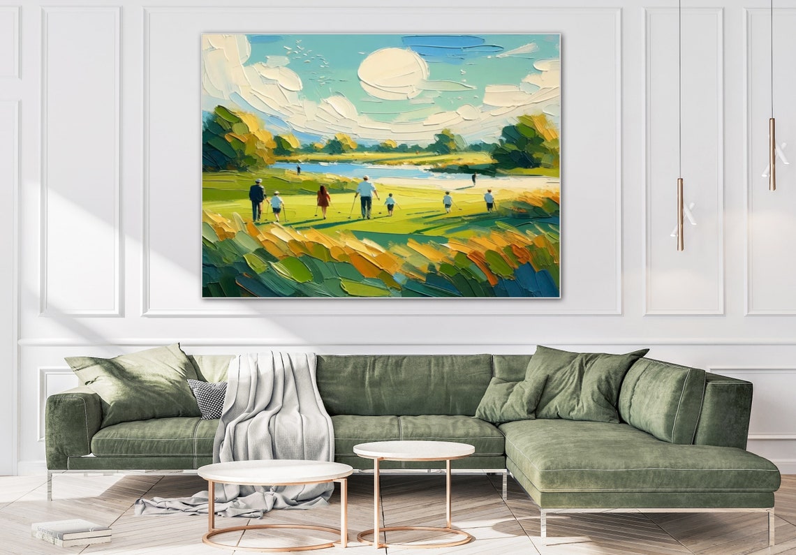 Family Playing Golf Custom Art, Original 3D Textured Canvas Painting ...