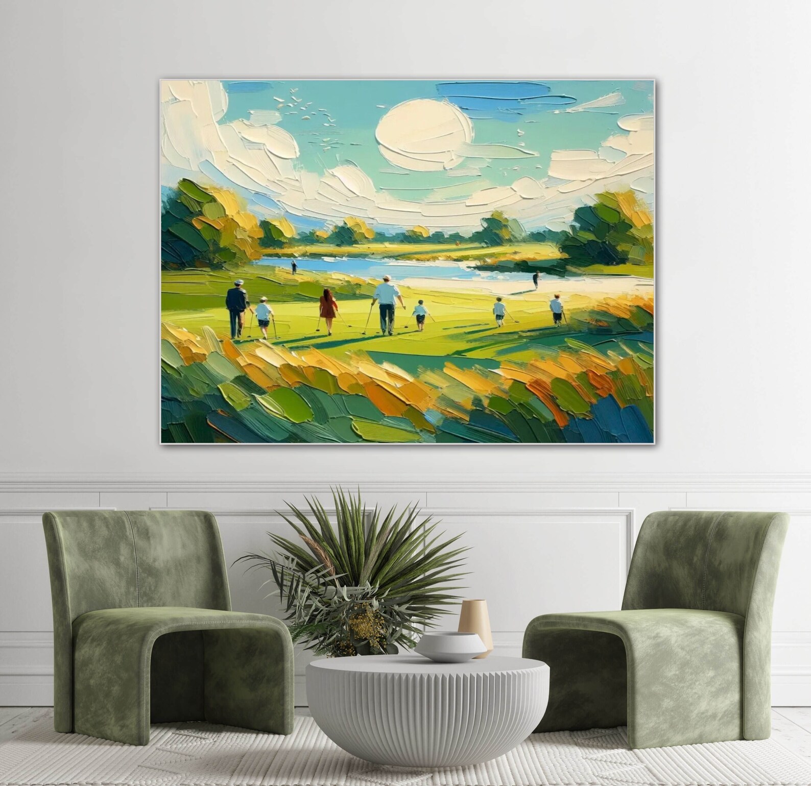 Family Playing Golf Custom Art, Original 3D Textured Canvas Painting ...