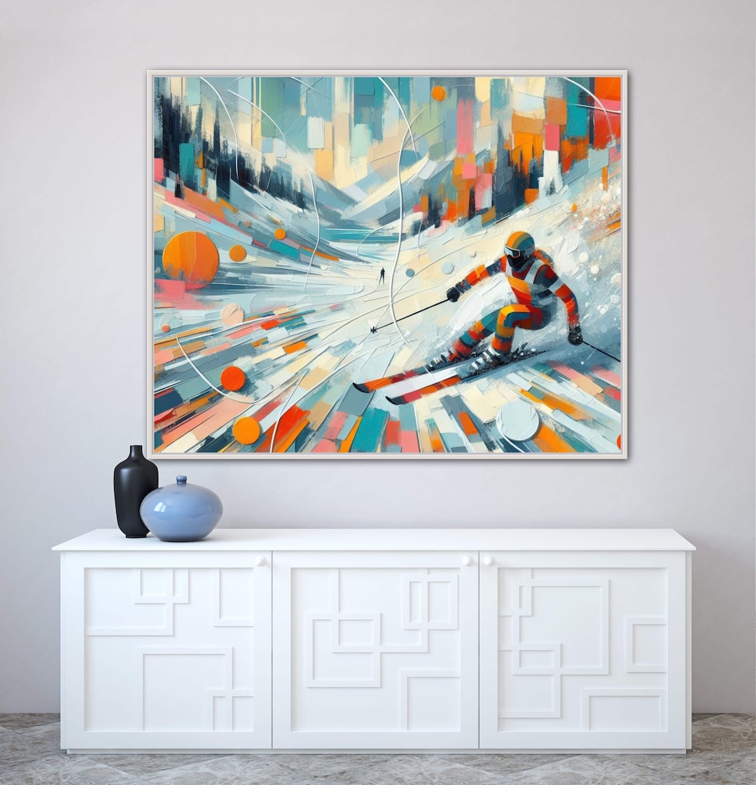 Original Ski Sport Painting on Canvas Winter Decor Texture Wall Art ...