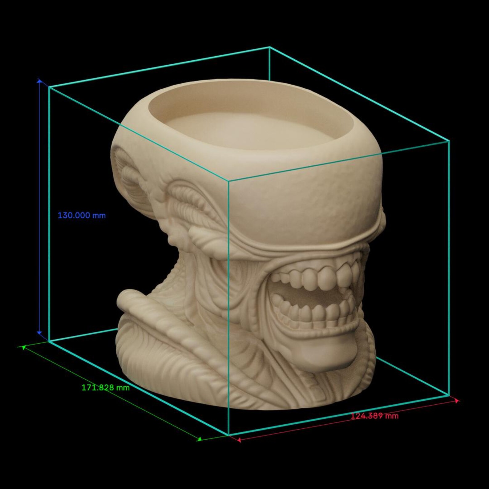 Biomechanical Horror Head Planter STL | Sci-fi Skull Pot for 3D ...