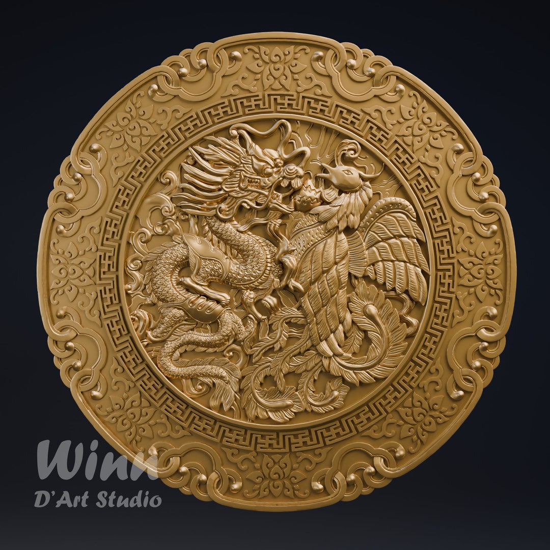 Dragon and Phoenix Bas Relief: 3D Print STL Model, Feng Shui Decor - Etsy