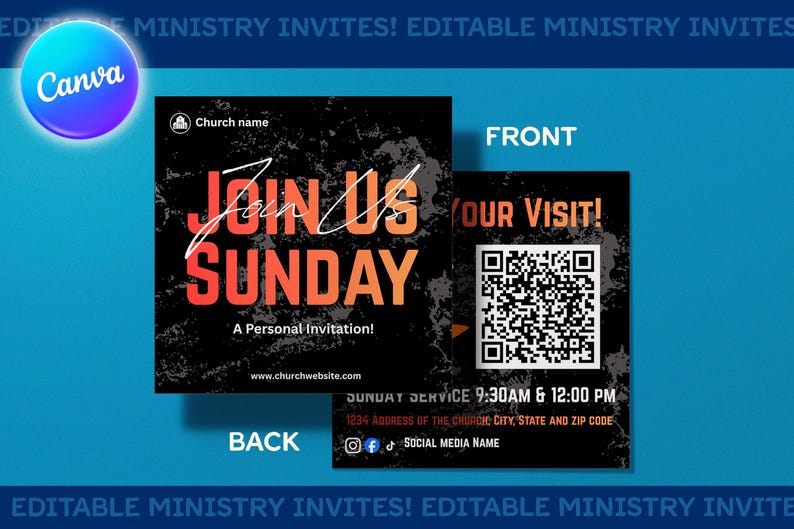 Grunge Church Invitation | Modern Sunday Service Invite (canva Template ...