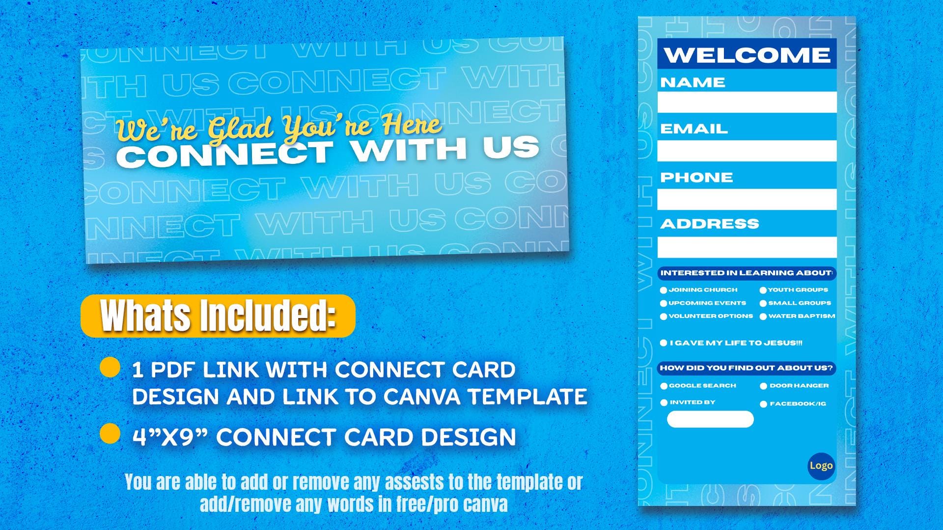 Editable Modern Church Connect Card Template for Canva | Custom Welcome ...