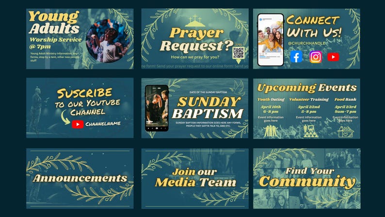 Church Service Slides Template | 15 Pre-service Designs (canva Editable ...