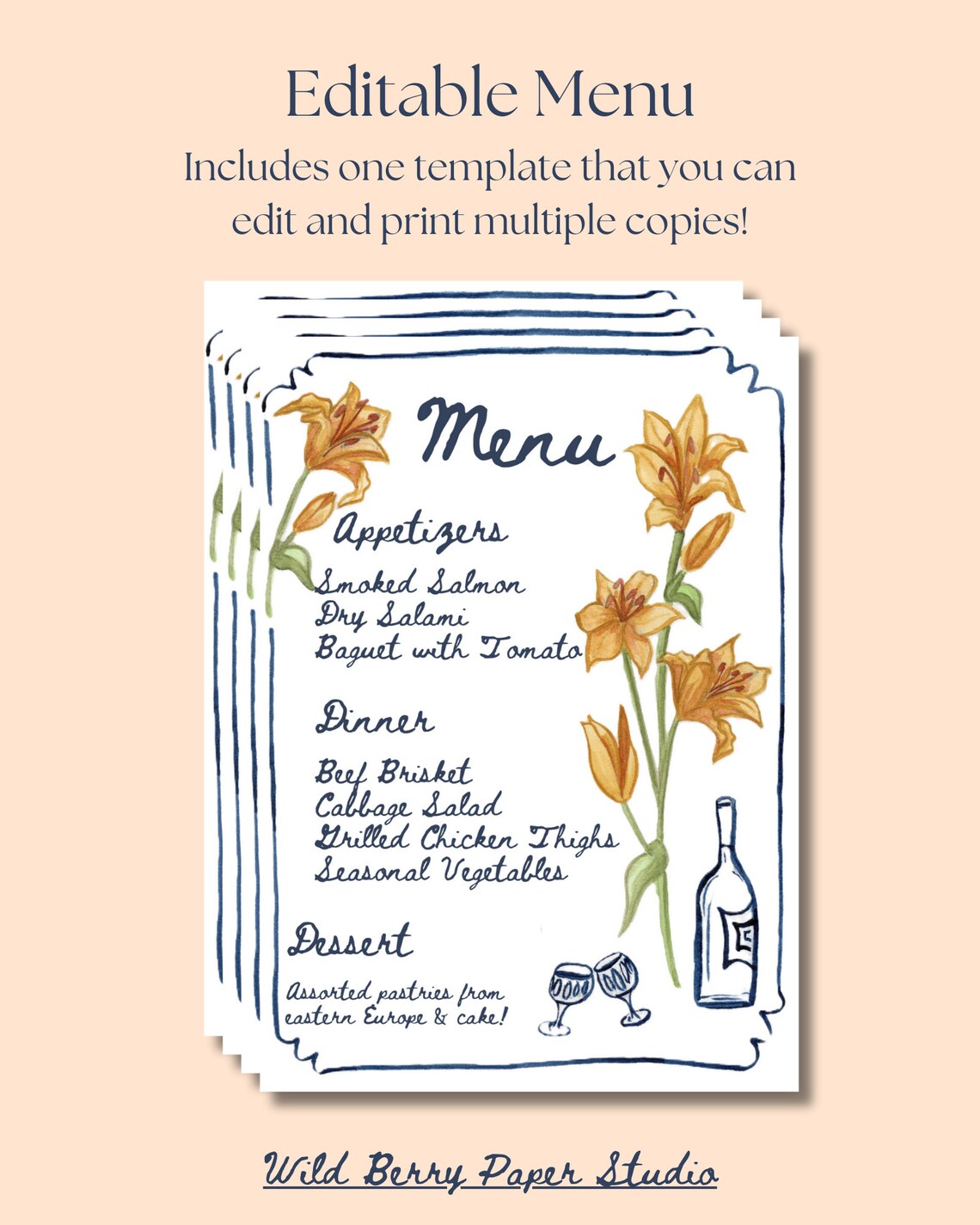 Lily Menu & Place Card: Editable Menu, Place Card - Etsy