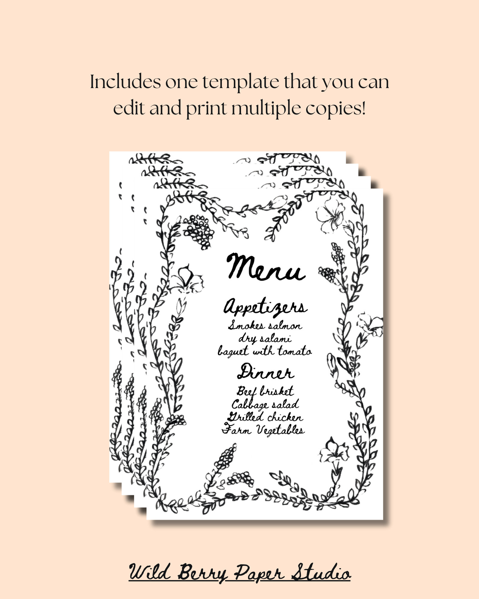 Morning Glory Menu and Place Card Editable Template - Etsy