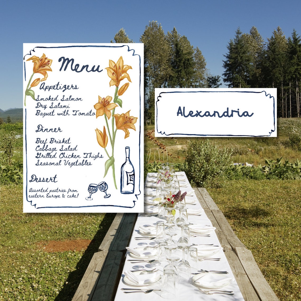 Lily Menu & Place Card: Editable Menu, Place Card - Etsy