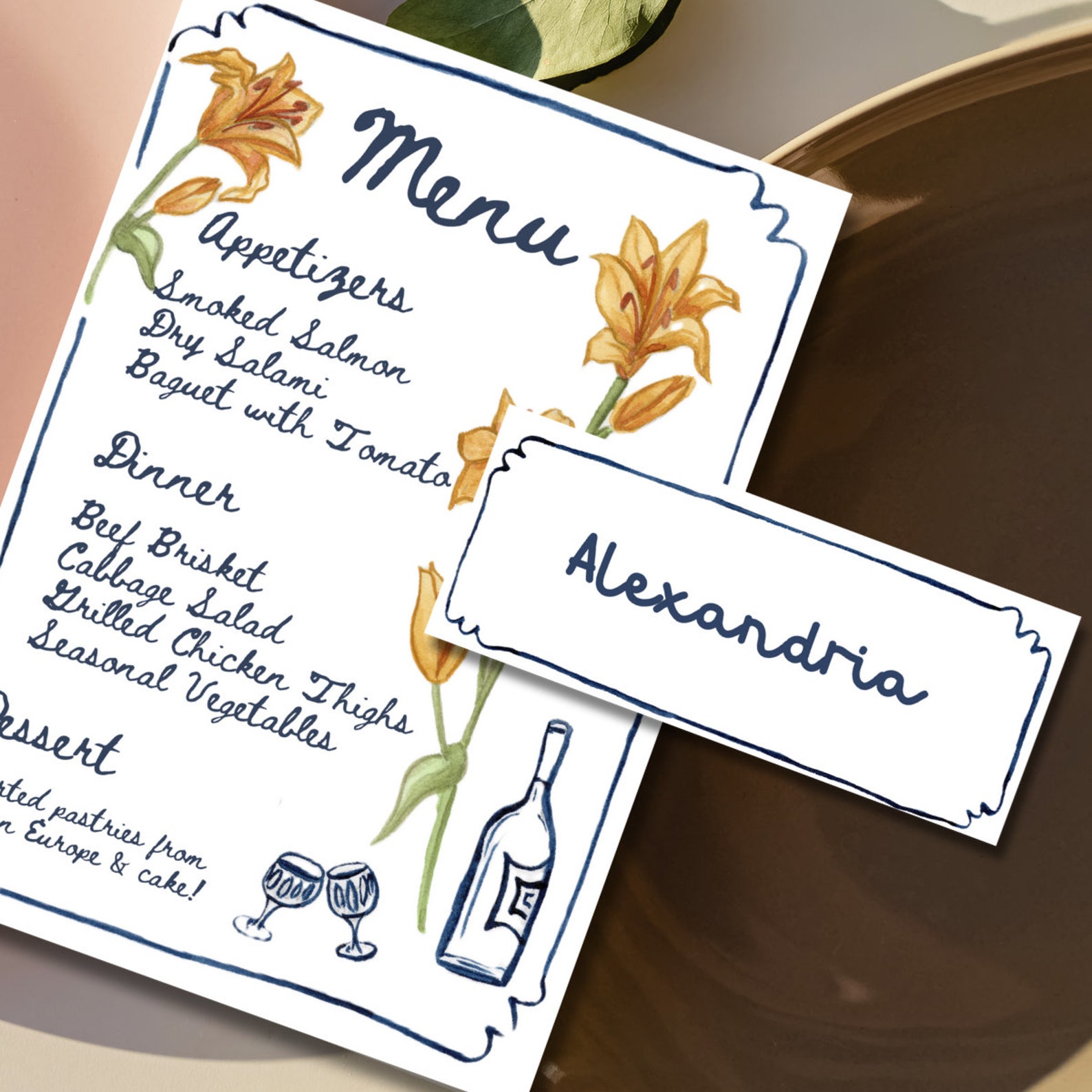 Lily Menu & Place Card: Editable Menu, Place Card - Etsy