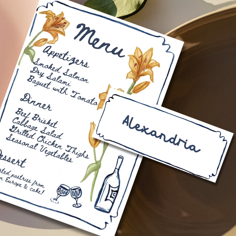 Lily Menu & Place Card: Editable Menu, Place Card - Etsy