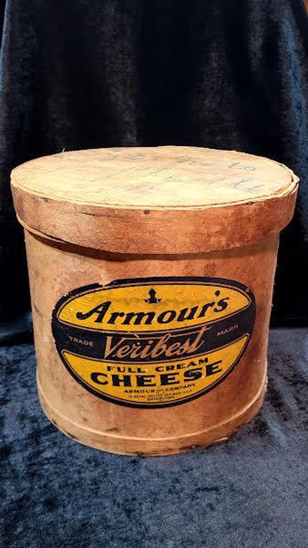 Vintage Armour's Veribest Full Cream Cheese Wooden Cylinder With Lid - Etsy
