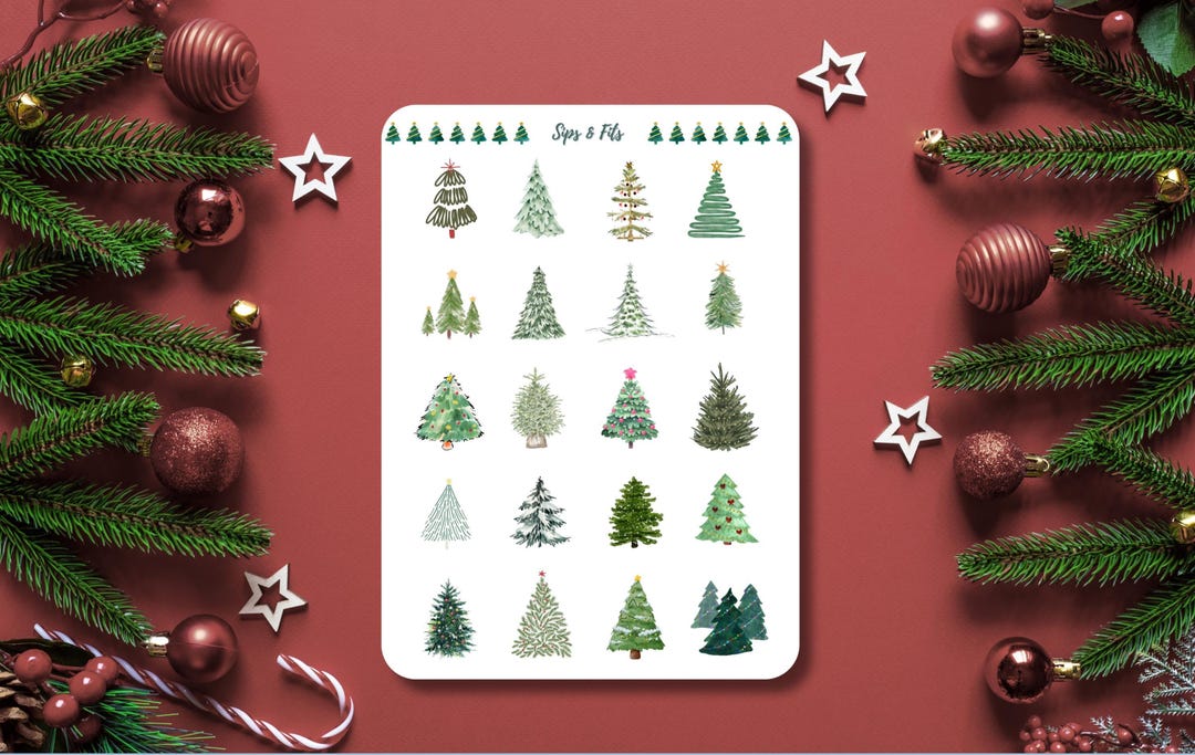 Festive Christmas Tree Vinyl Sticker Sheet | Winter Holiday Christmas ...