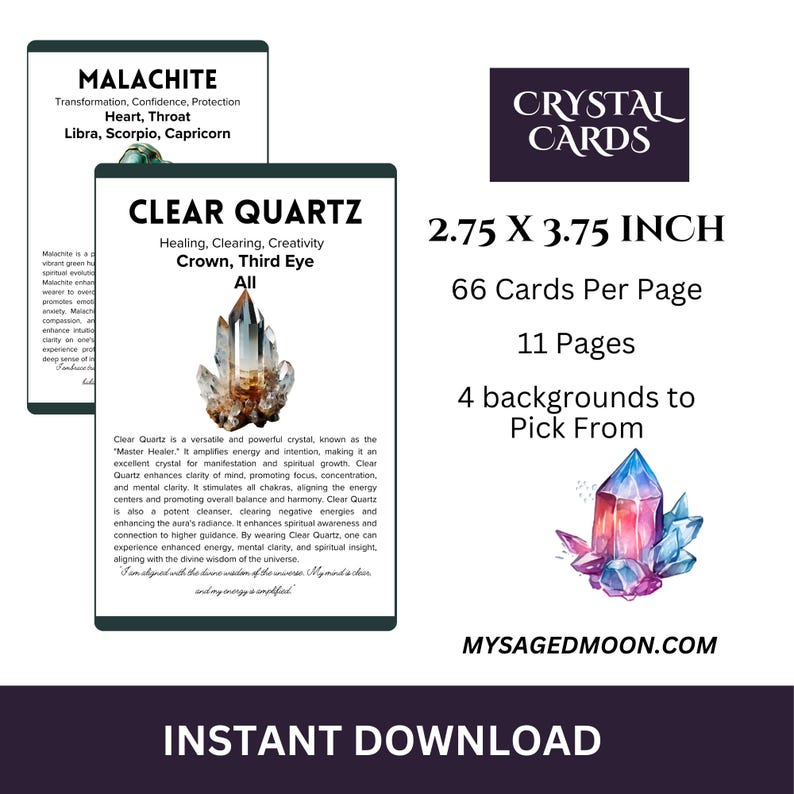 Crystal Meaning Cards – Printable Crystal Guide Deck - Crystal ...