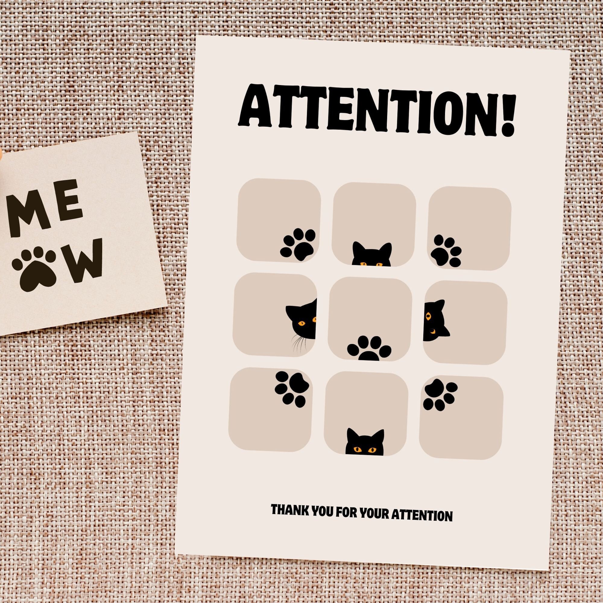 Attention! Thank You for Your Attention Funny Black Cat Wall Art Beige ...