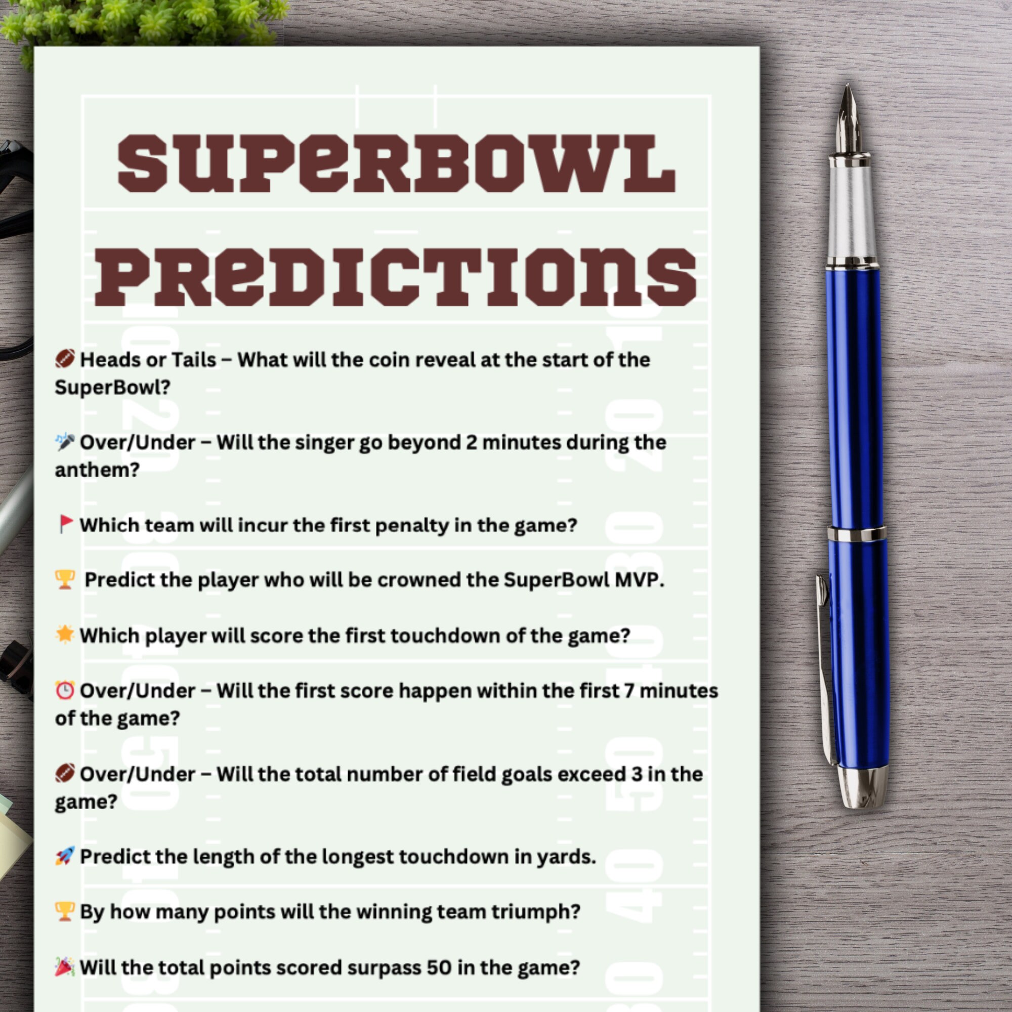 Super Bowl Football Prediction Party: Printable Game for All Ages Ideal ...