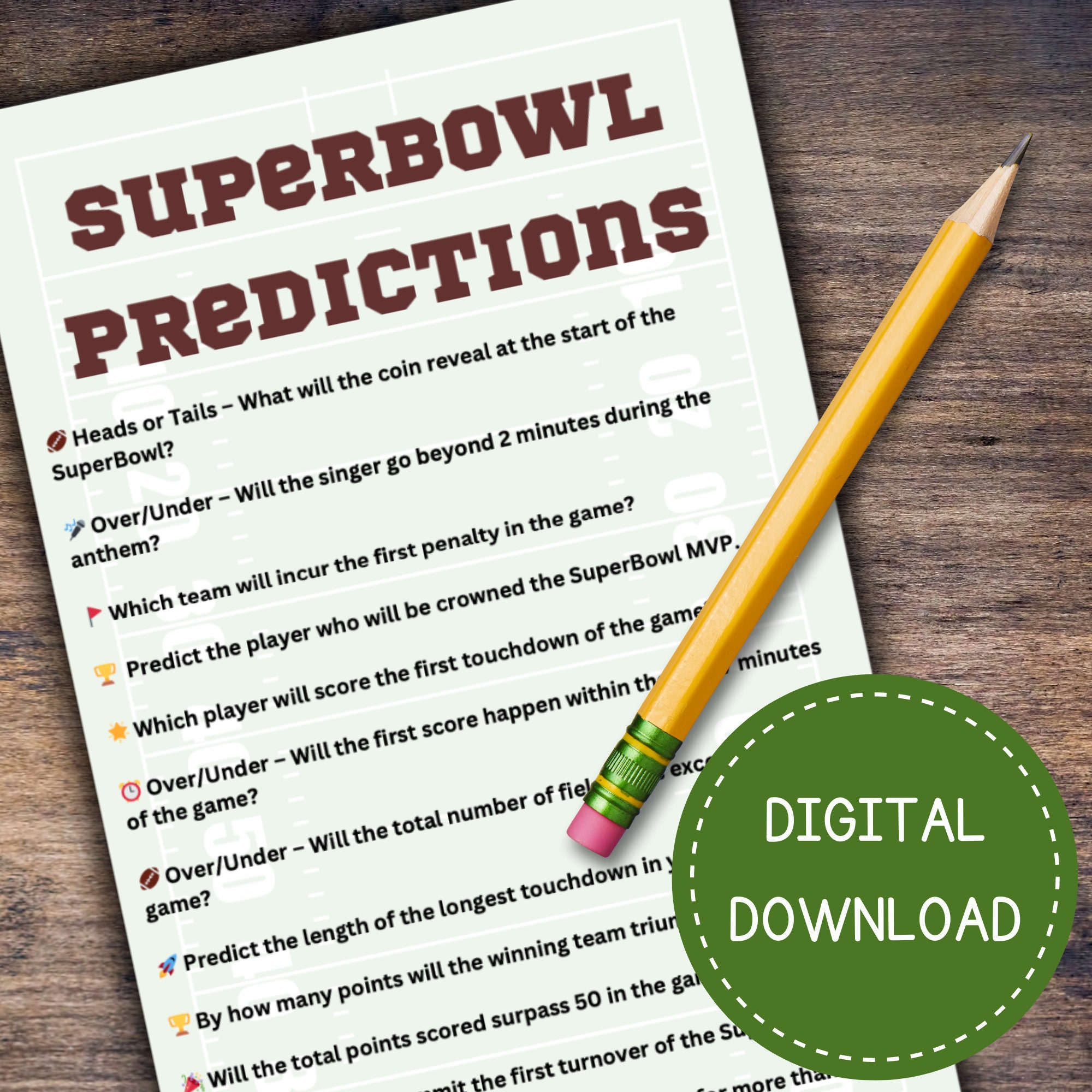 Super Bowl Football Prediction Party: Printable Game for All Ages Ideal ...