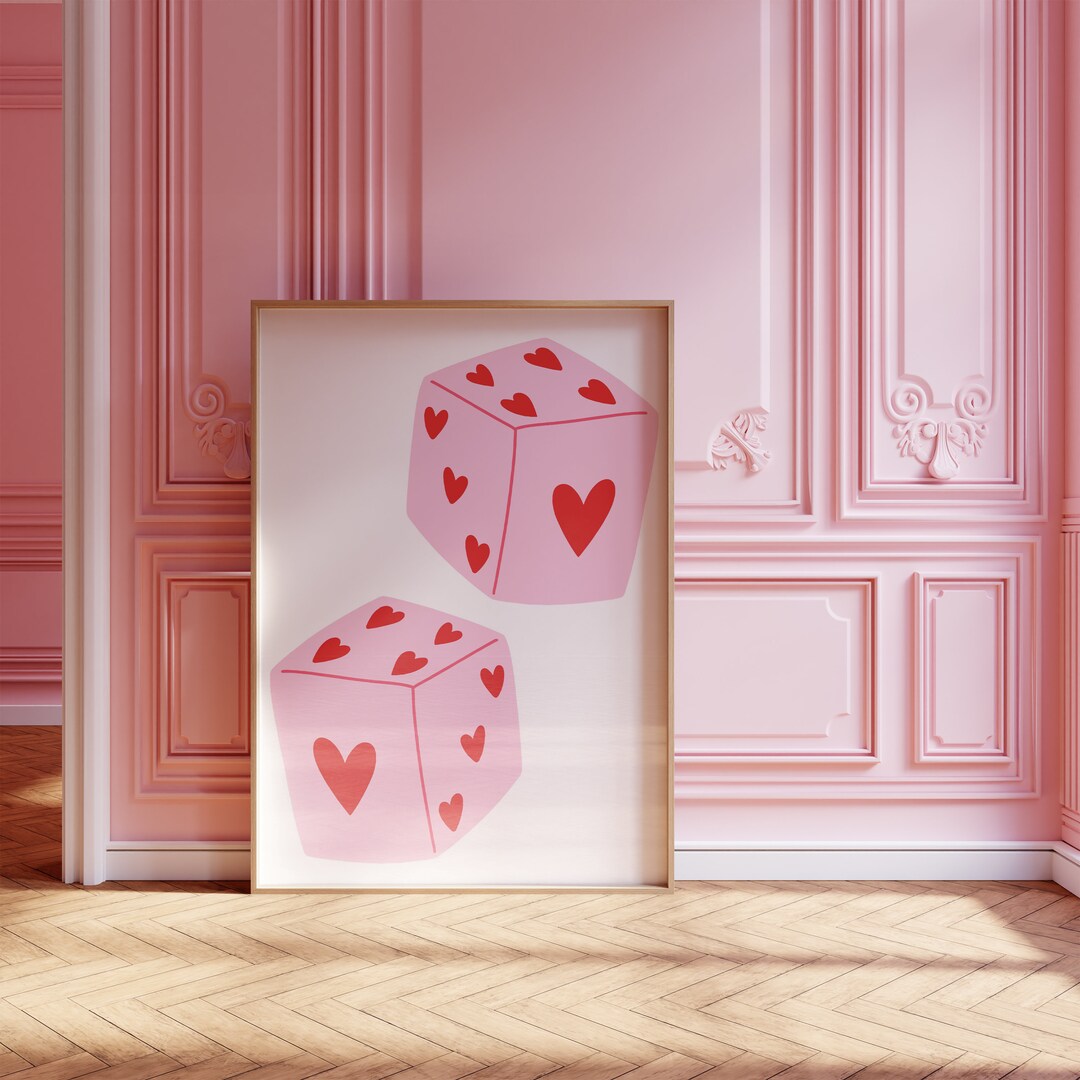 Pink Heart Rolling Dice Art Print L Coquette Room Decor L Bow Room ...