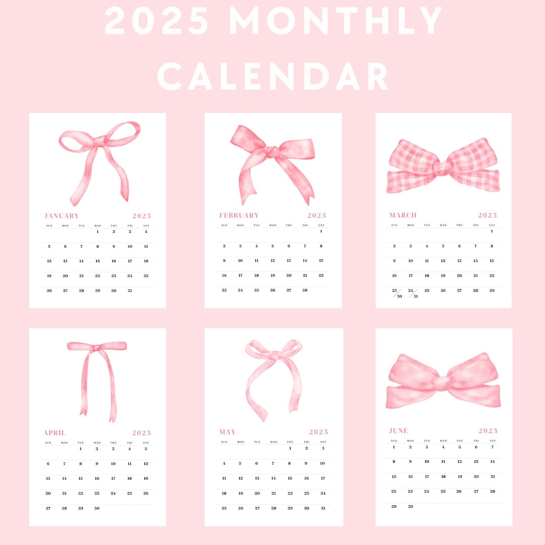 2025 Pink Bow Monthly Calendar L Coquette Room Decor L Bow Room Decor L ...