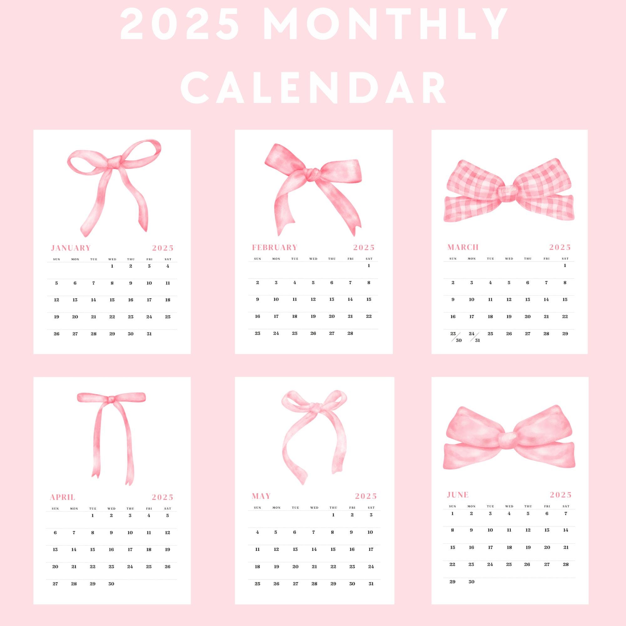 2025 Pink Bow Monthly Calendar L Coquette Room Decor L Bow Room Decor L ...