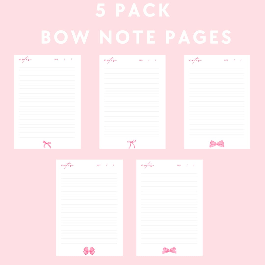 Pink Bow Note Pages L Coquette Room Decor L Bow Room Decor L Coquette ...