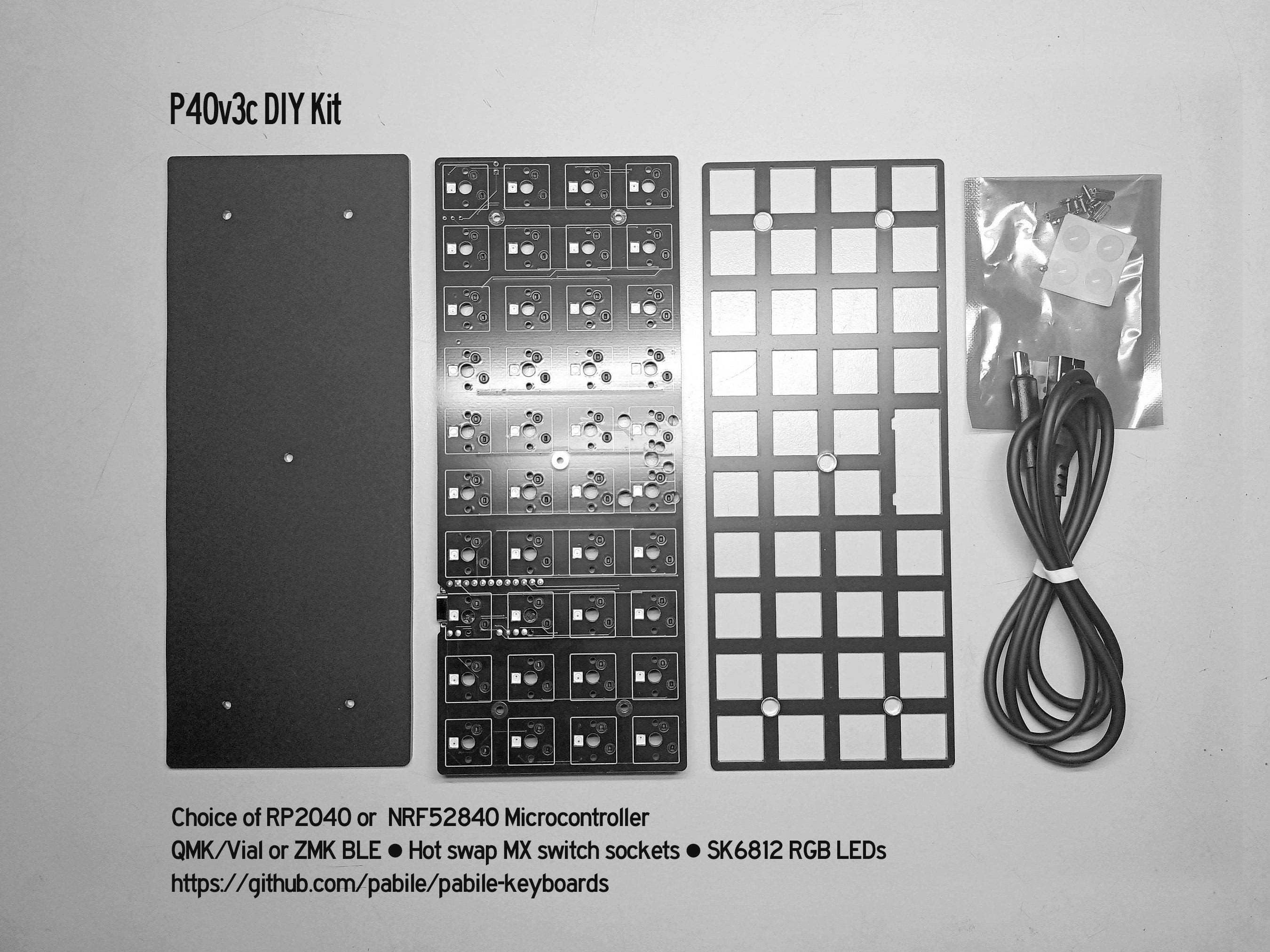 Pabile DIY P40 40-key 4x10 Grid Programmable Wired RP2040 or BLE ...