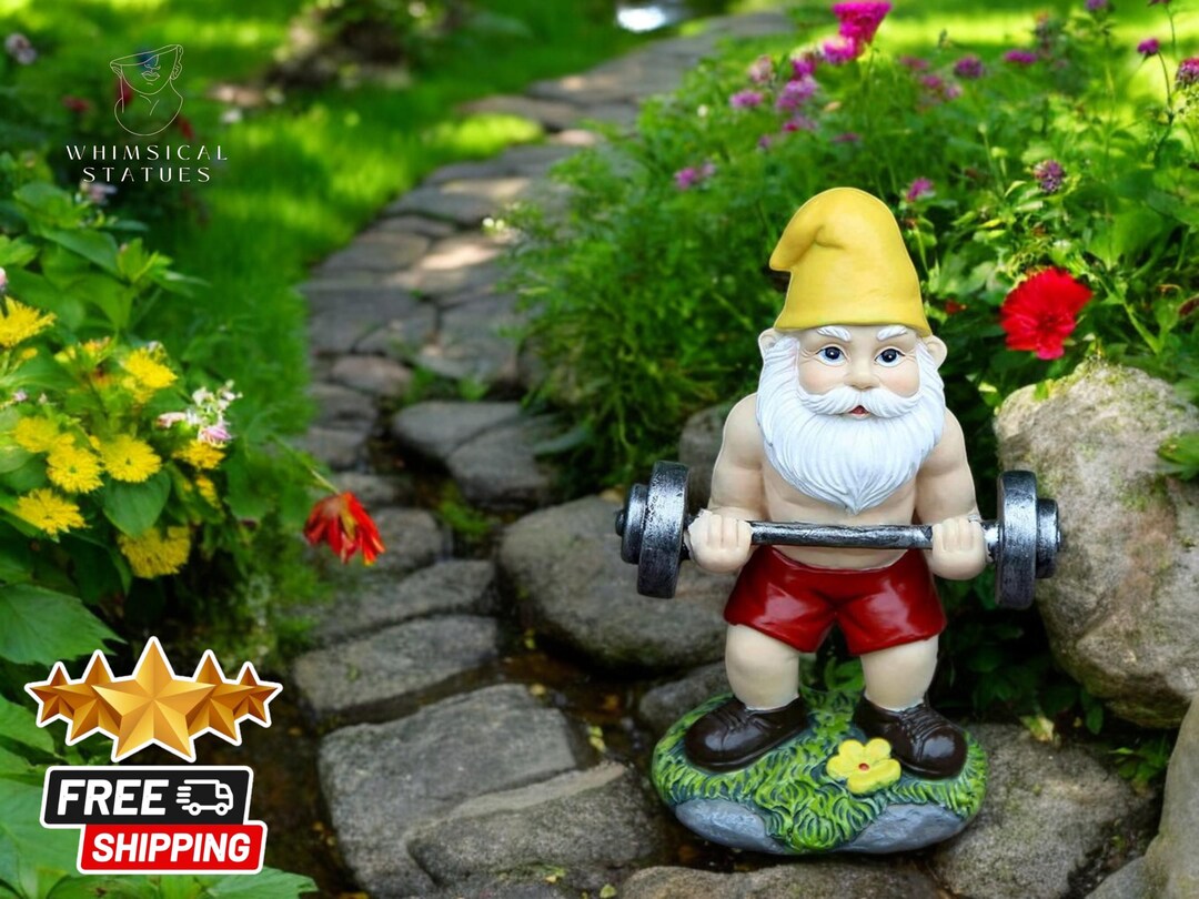 Funny Fitness Dwarf Statue | Bodybuilder Gnome Ornament | Outdoor Lawn ...