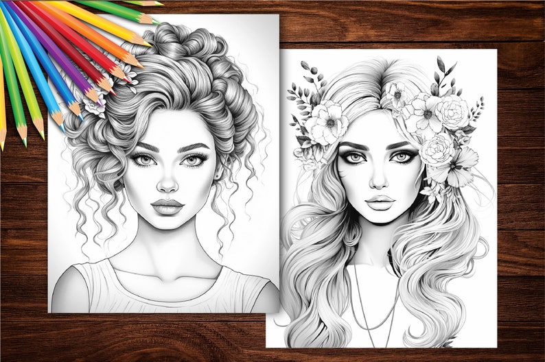 50 Pretty Lady Beautiful Women Coloring Pages With Book Cover Image ...
