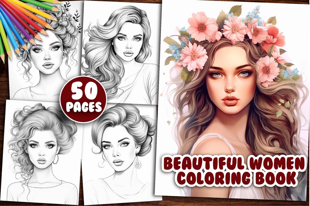 50 Pretty Lady Beautiful Women Coloring Pages With Book Cover Image ...