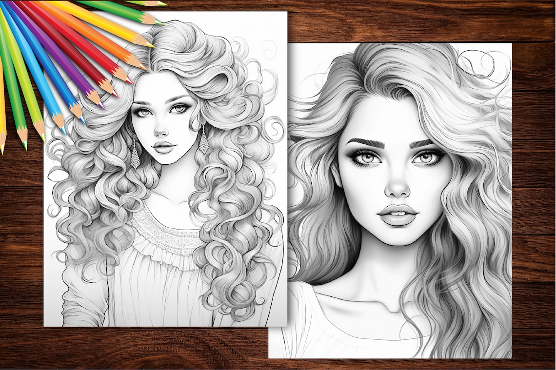50 Pretty Lady Beautiful Women Coloring Pages With Book Cover Image ...