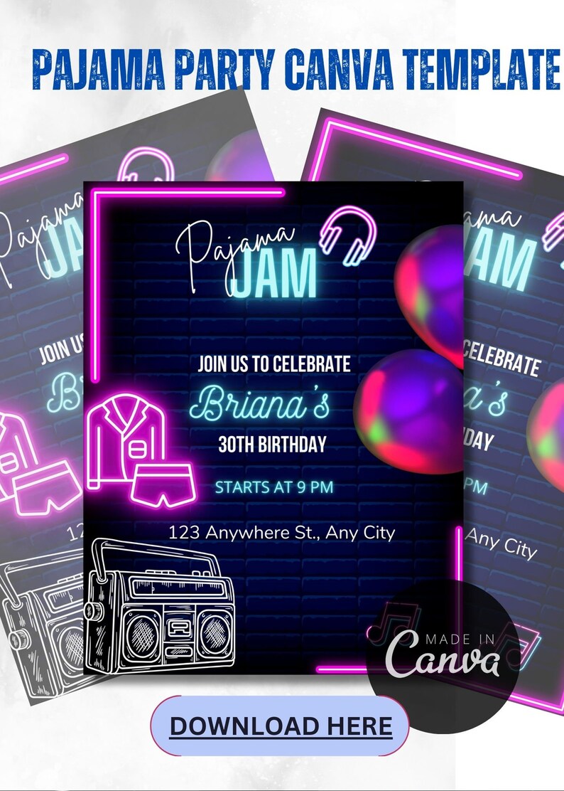 Editable Pajama Party Invitation Flyer - Etsy