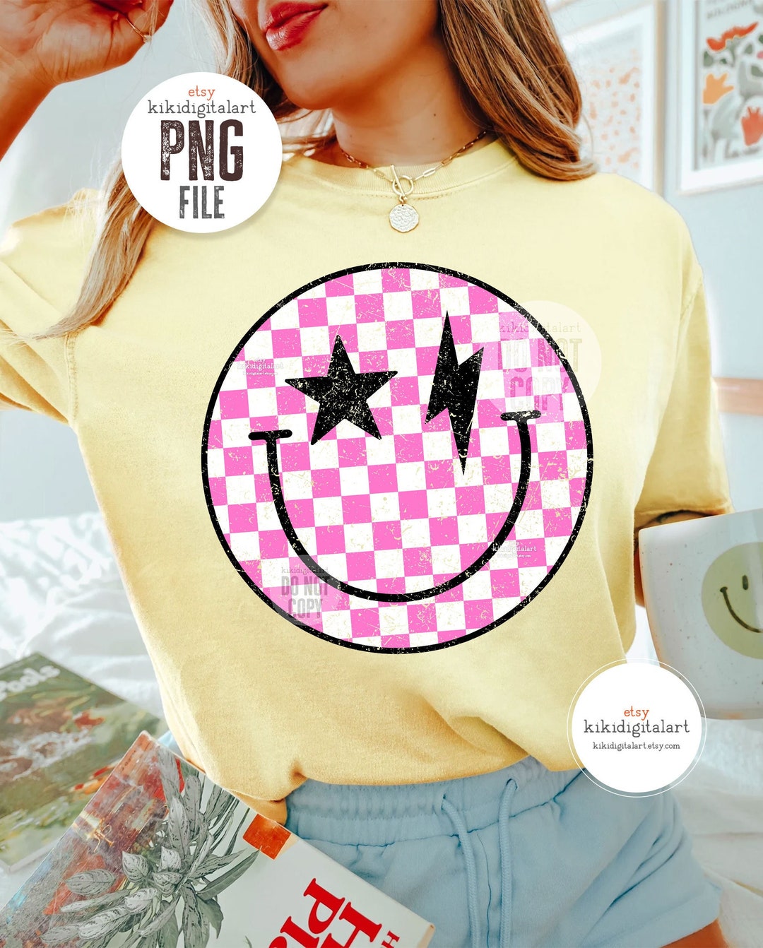 Retro Checkered Smile Face Png / Pink Checkers / Distressed Smile Png ...