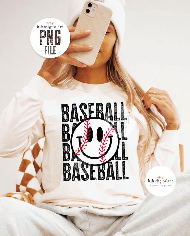 Distressed Baseball Smile Face PNG / Retro Baseball Png Sublimation ...