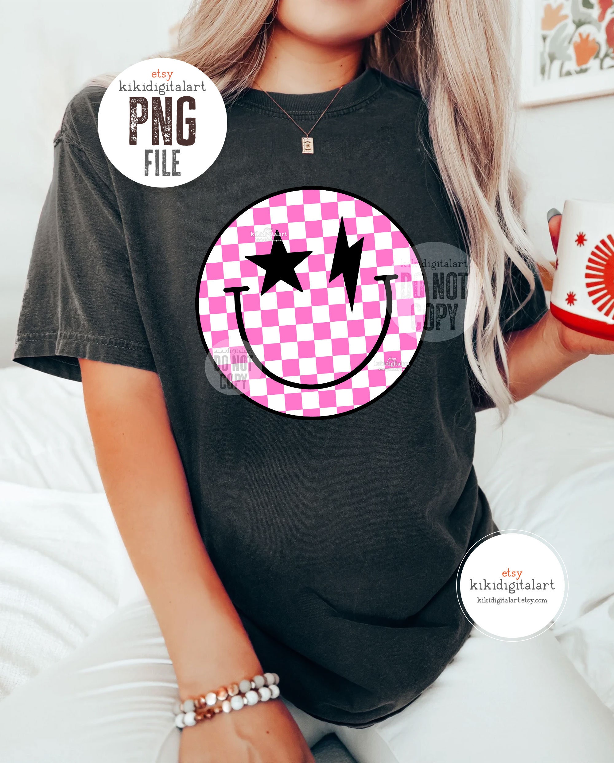 Retro Checkered Smile Face Png / Pink Checkers / Distressed Smile Png ...