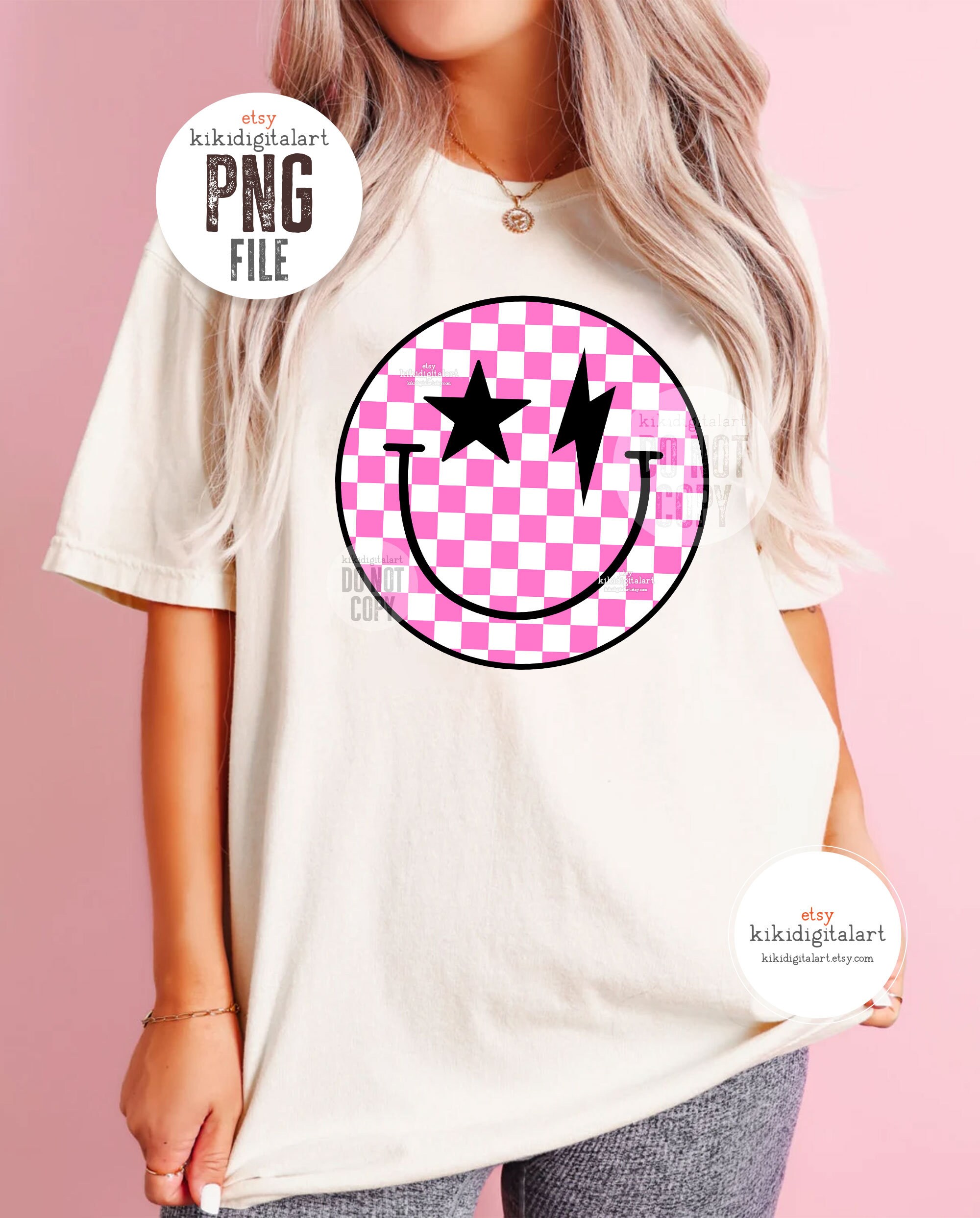 Retro Checkered Smile Face Png / Pink Checkers / Distressed Smile Png ...