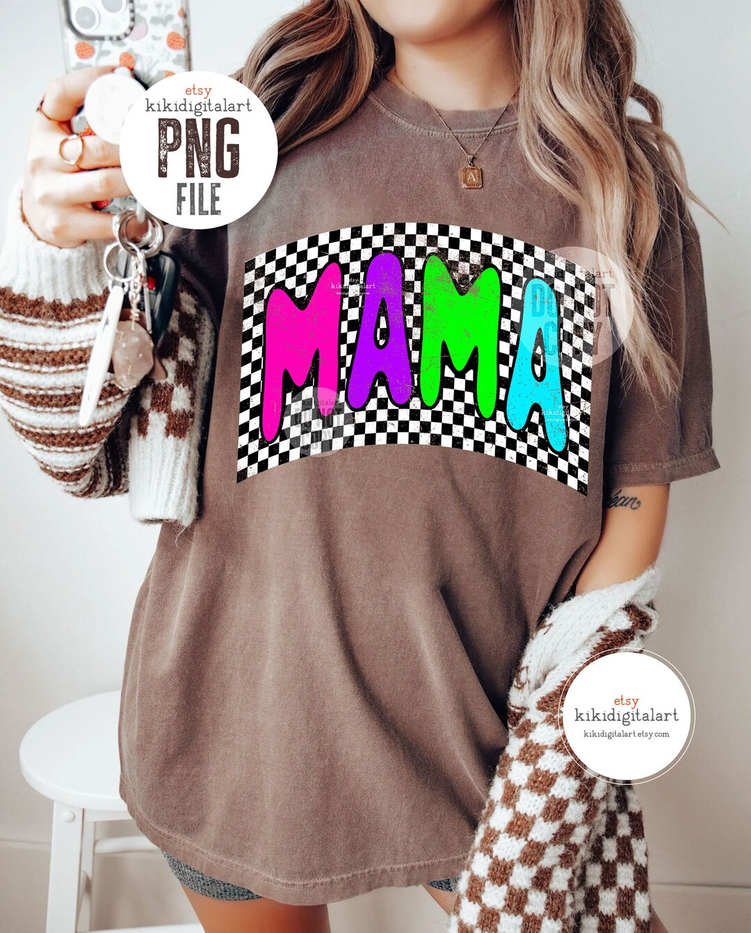 Checkered Neon Mama PNG / Neon Colors Mom Shirt Png Sublimation ...