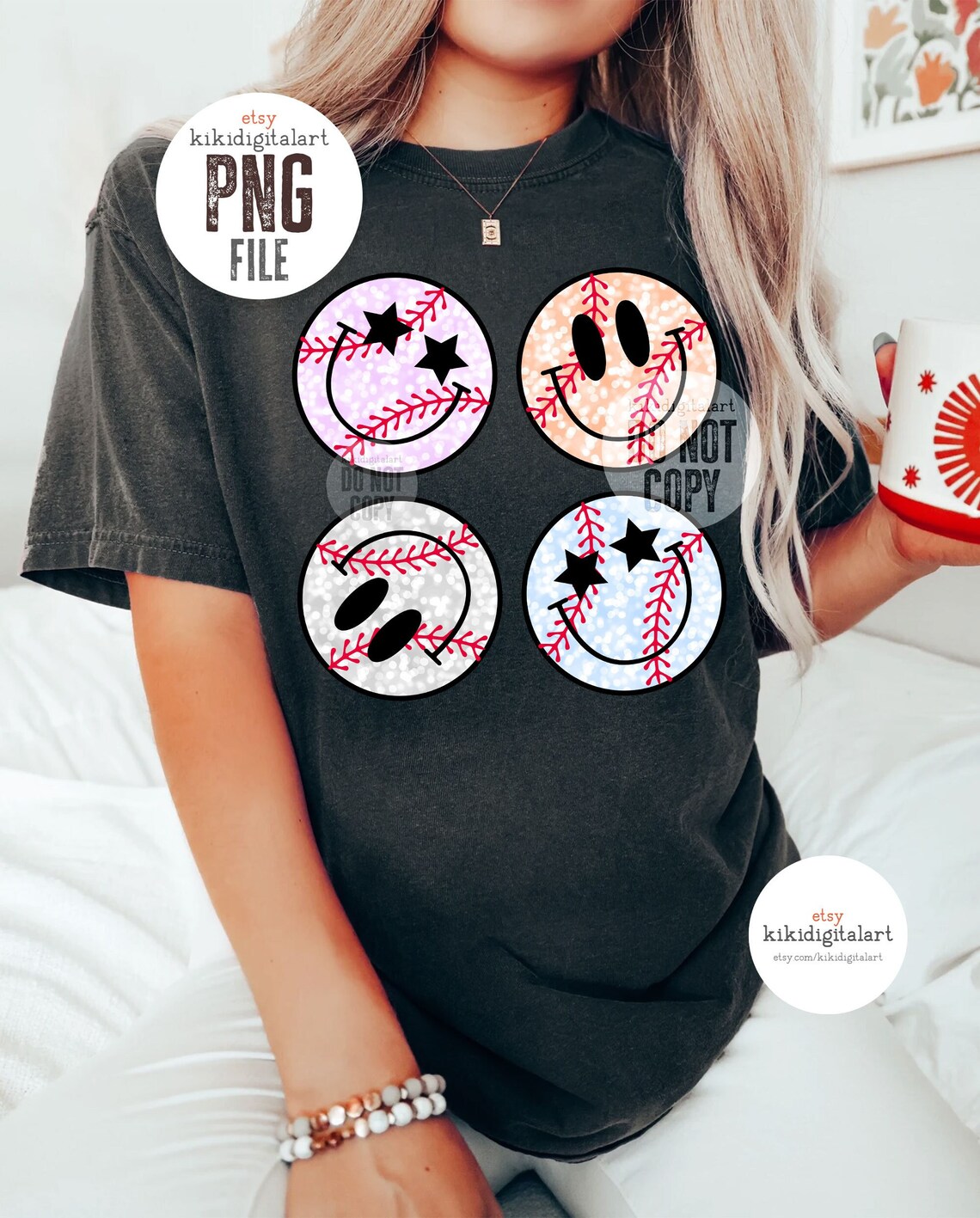 Sparkly Baseball PNG, Smile Face Baseball Png Sublimation, Baseball PNG ...