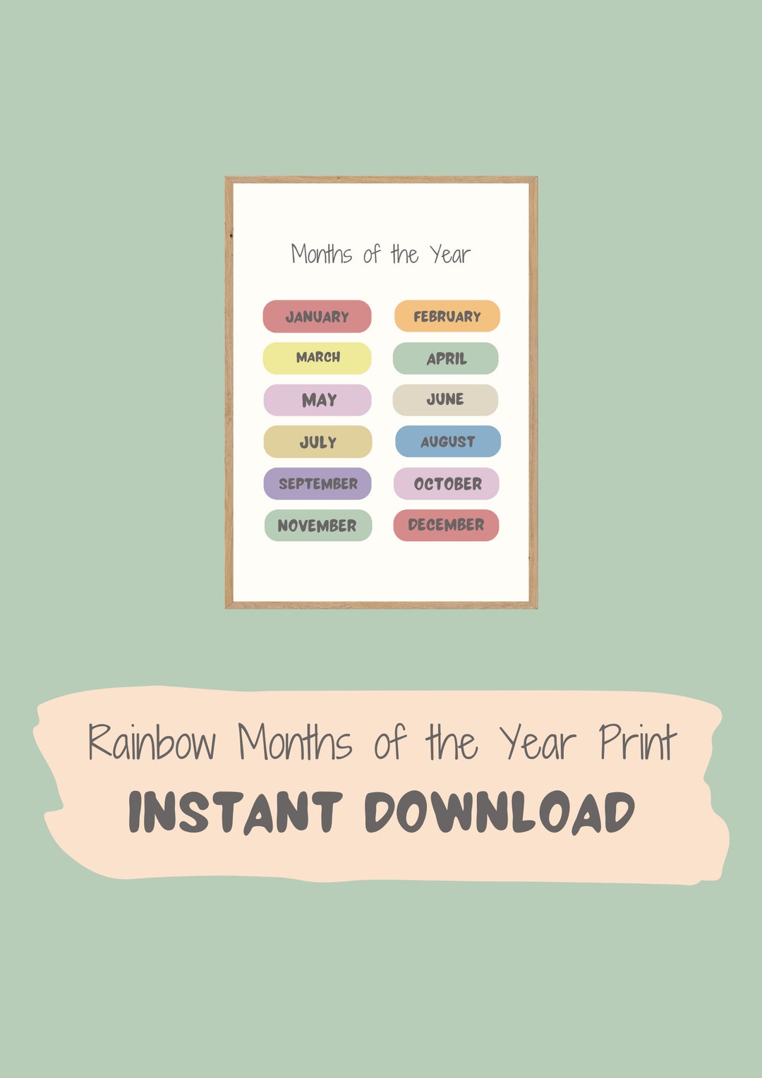 Educational Months of the Year Print, Early Learning, Rainbow ...