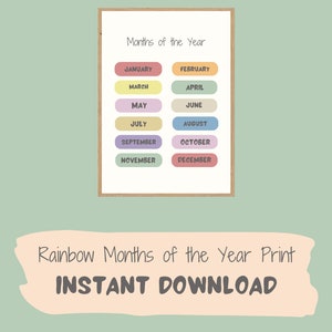 Educational Months of the Year Print, Early Learning, Rainbow ...