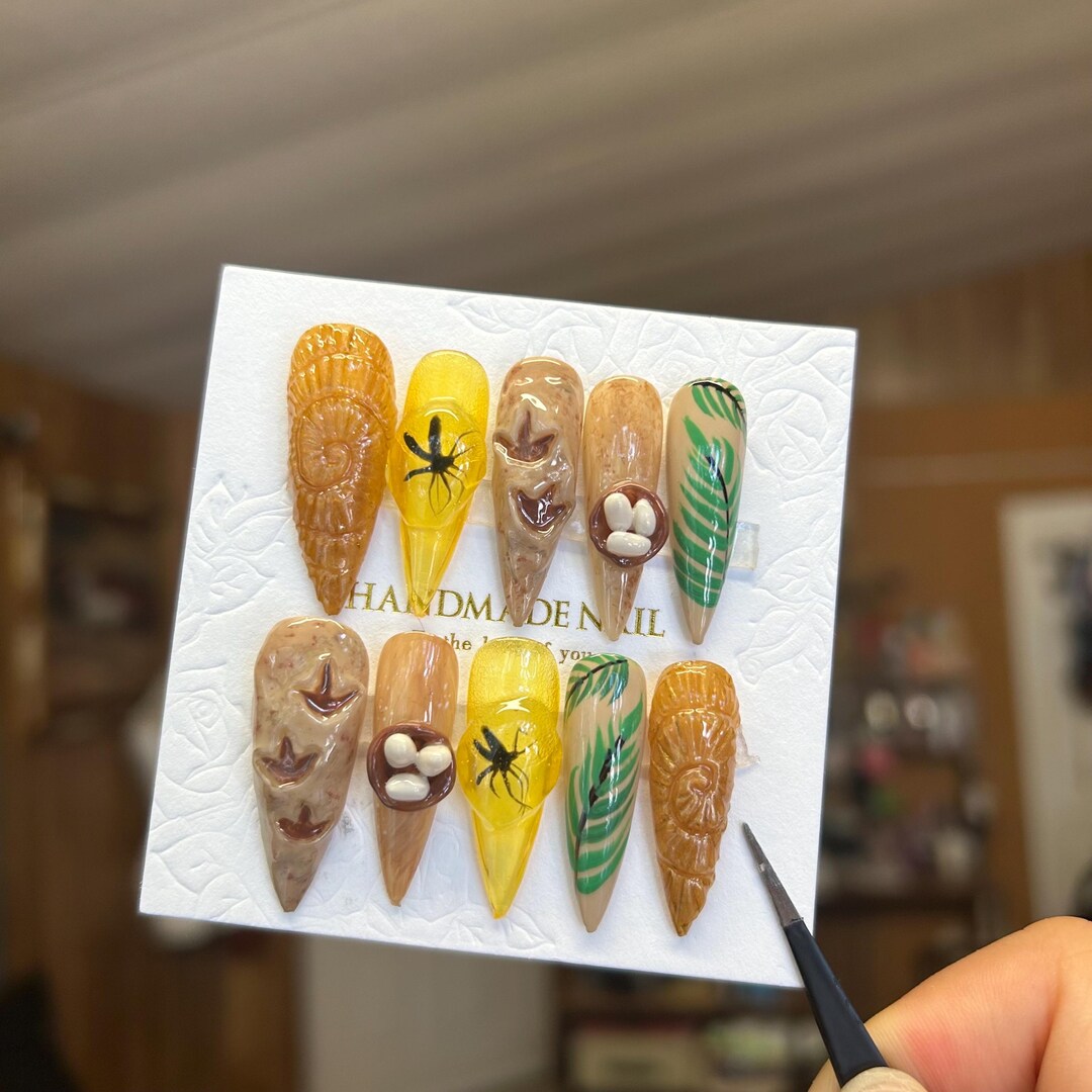 Jurassic Park| Dinosaur| 3D Nail Art| Handmade Reusable Fake/false ...