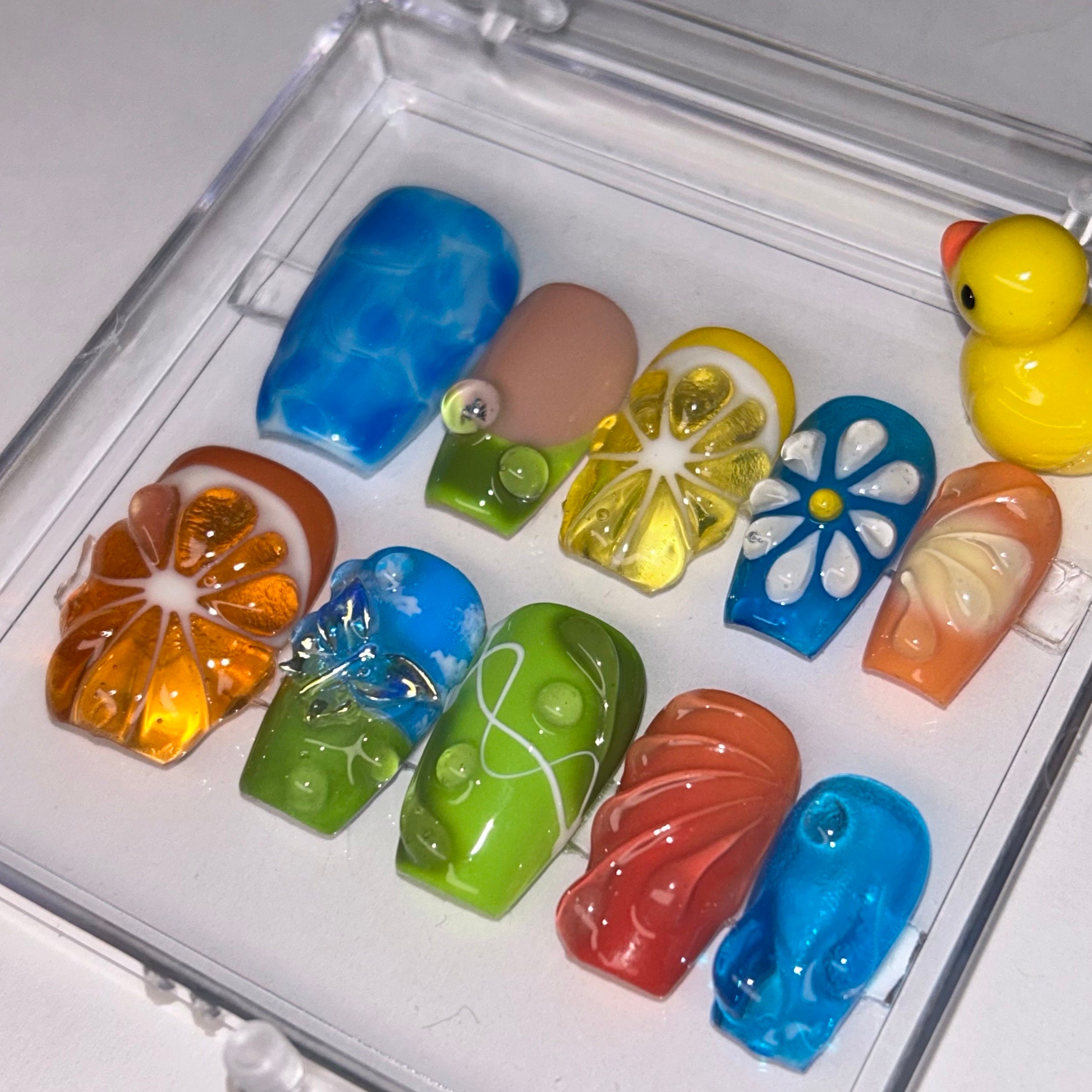 Handmade 3D Press-on Nails | Nail Art | Frutiger Aero/ Summer Nails ...