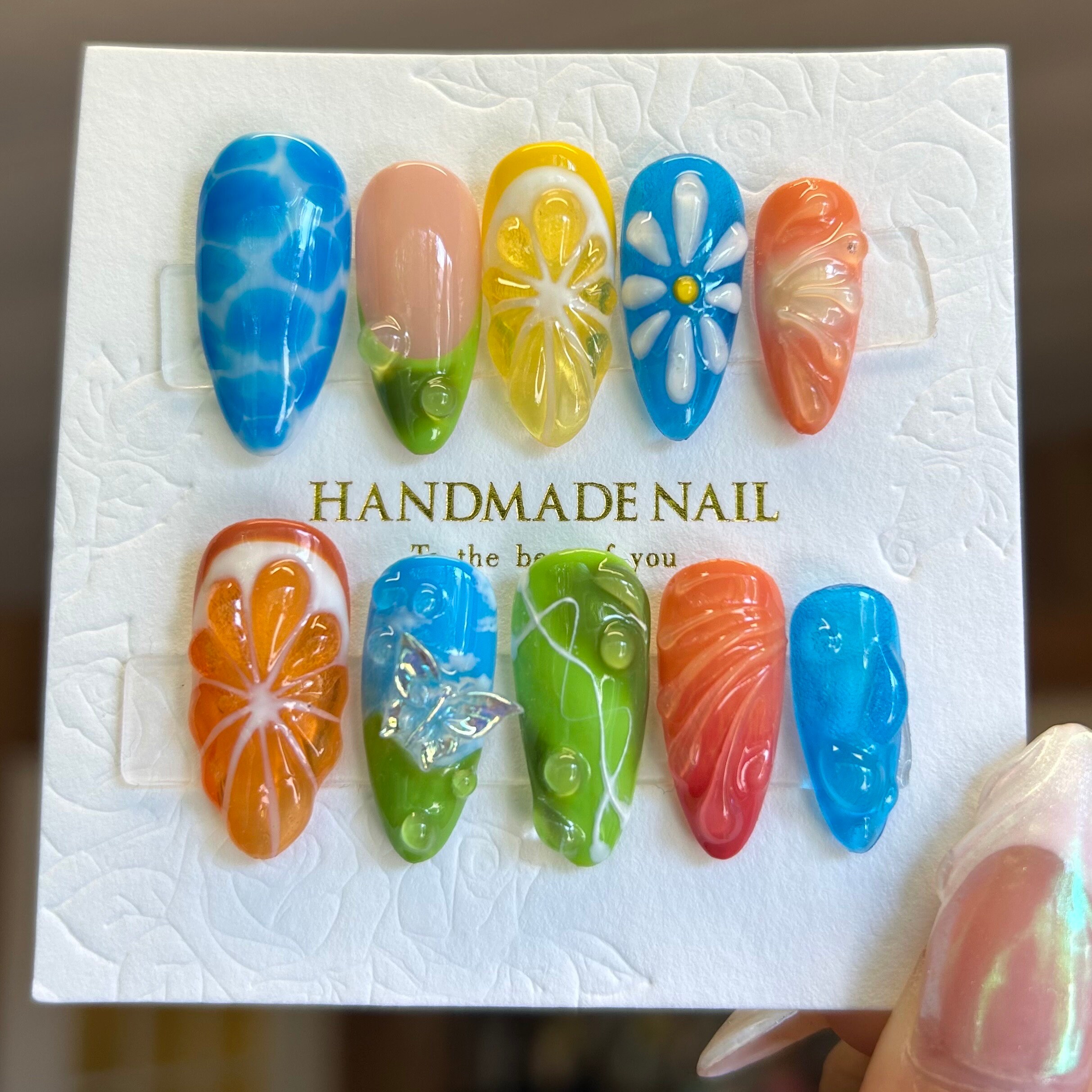 Handmade 3D Press-on Nails | Nail Art | Frutiger Aero/ Summer Nails ...