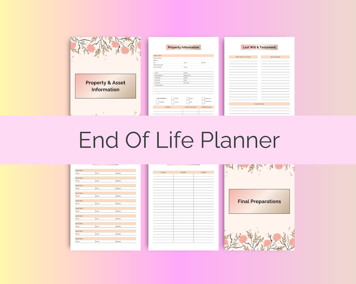End of Life Planner Instant PDF Download Size A4 & US Letter 101 Pages ...