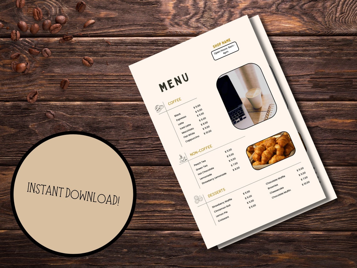 Cafe Menu Template, Minimalist Cafe Menu Template, Coffee Menu Price ...