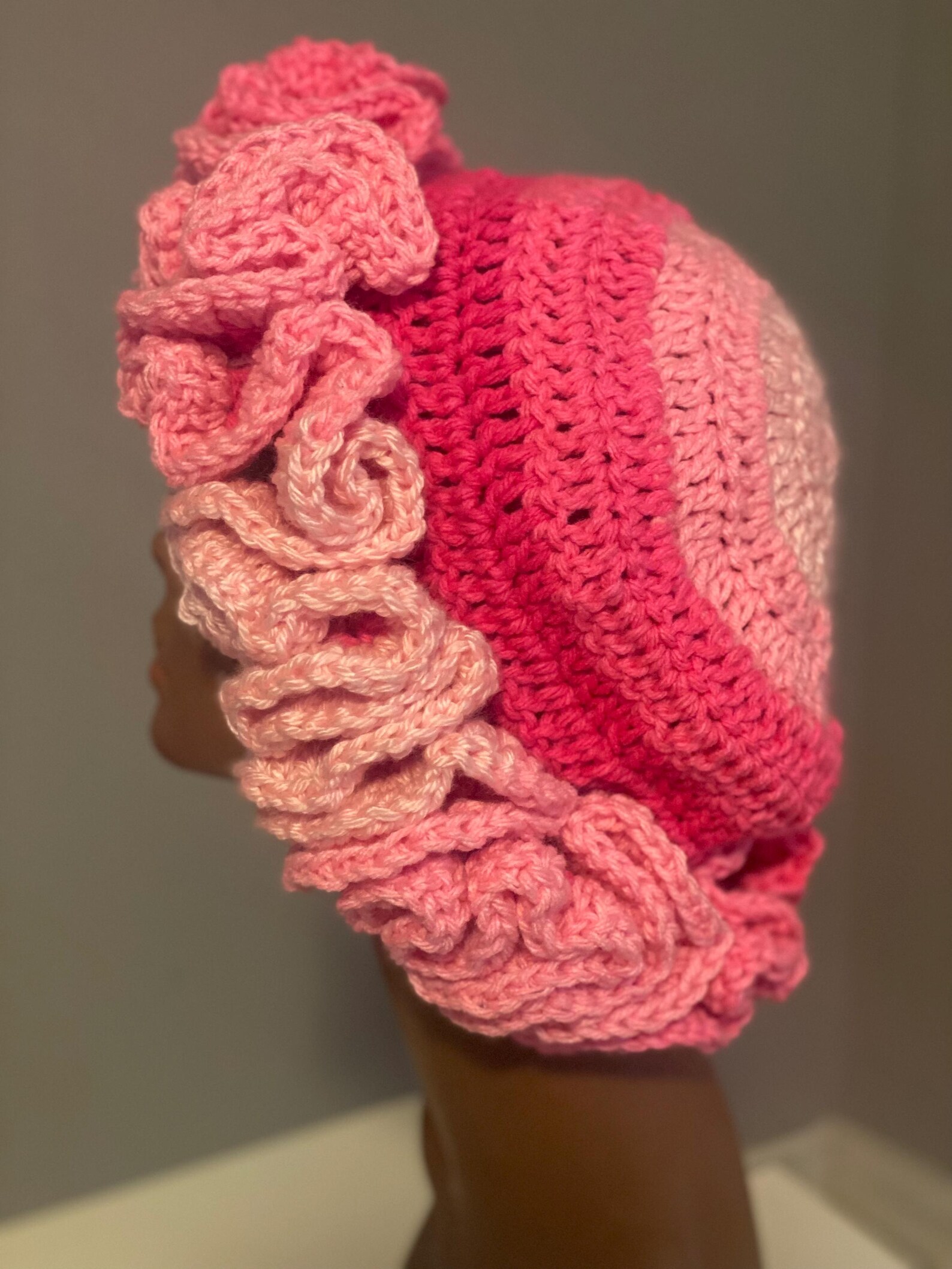 Pink Ombre Crocheted Ruffled Hat - Etsy
