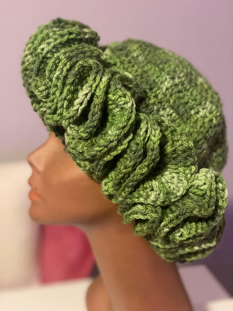 Green Toned Ruffled Crochet Hat - Etsy