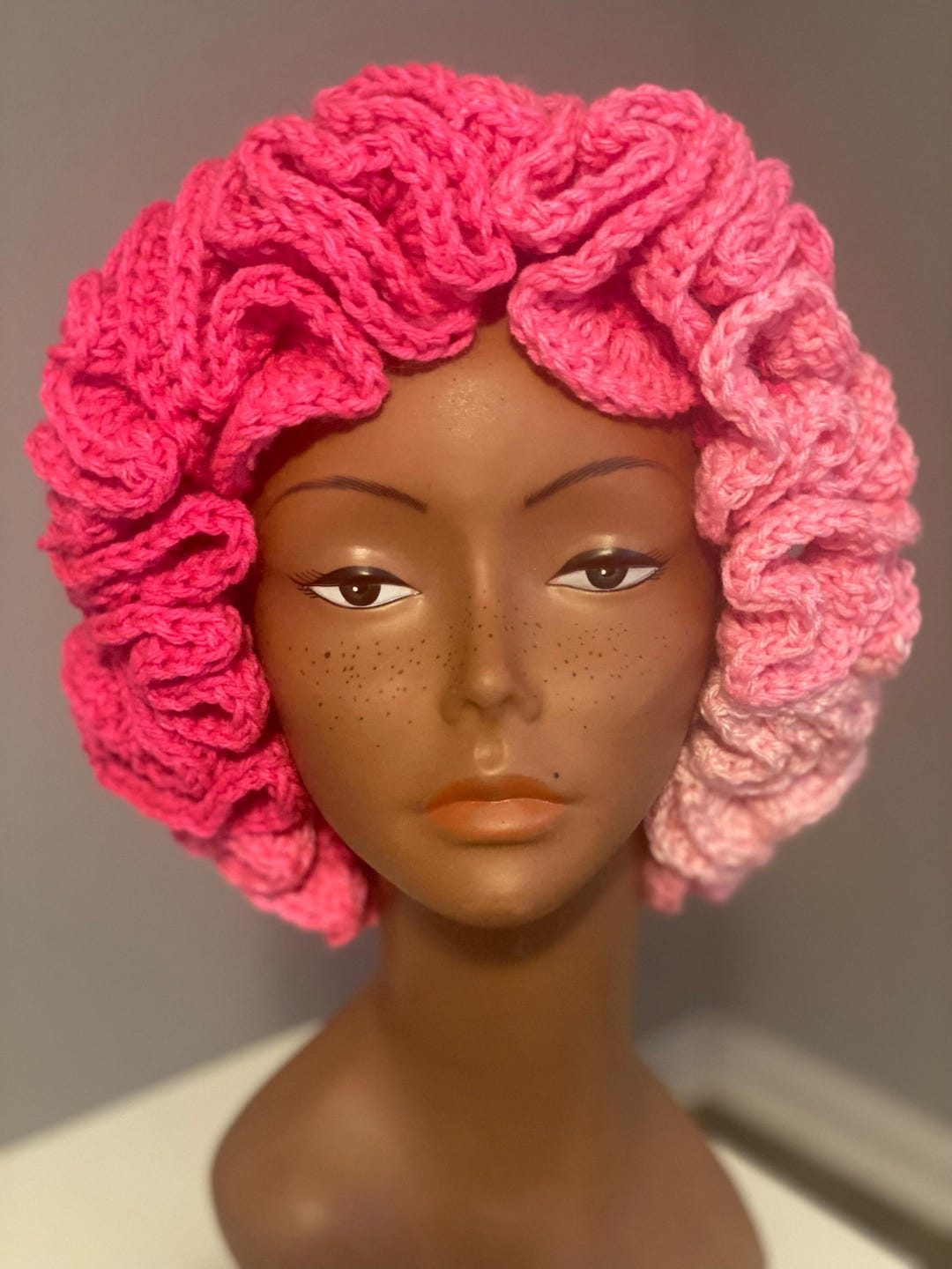 Pink Ombre Crocheted Ruffled Hat - Etsy